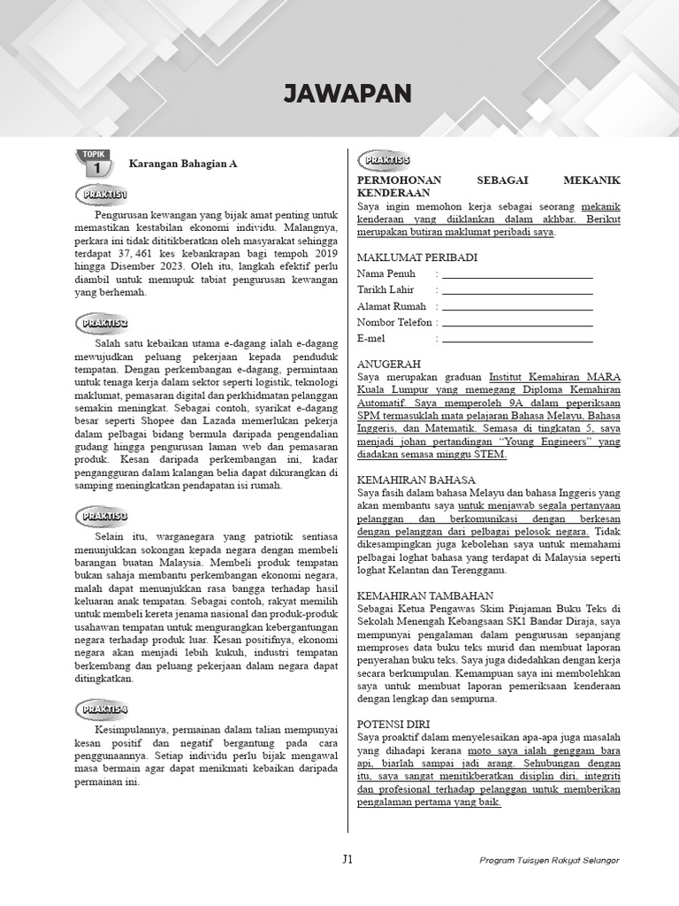 Jawapan Ptrs SPM BM 2025 | PDF