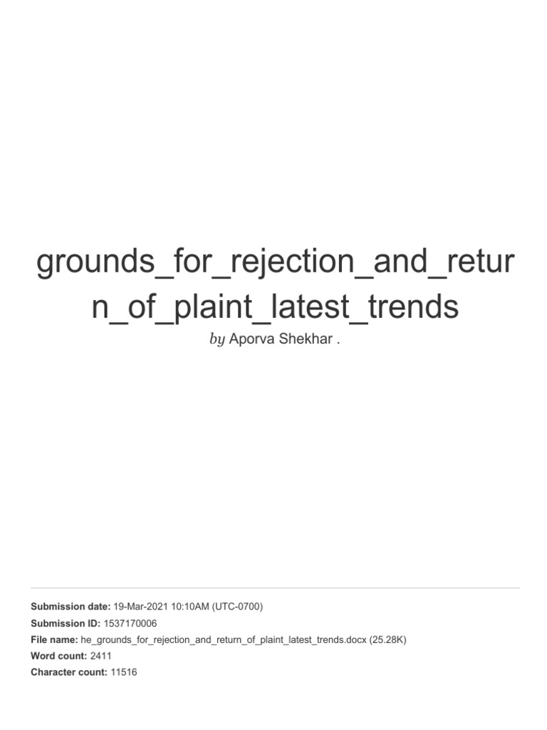 Grounds For Rejection and Return of Plaint Latest Trends | PDF