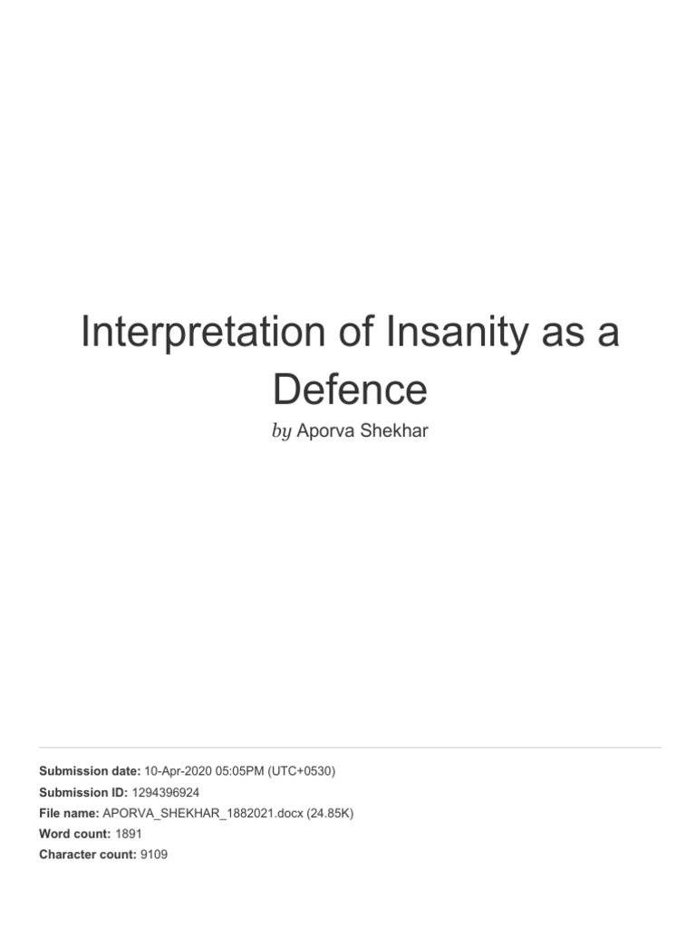 Interpretation of Insanity As A Defence | PDF