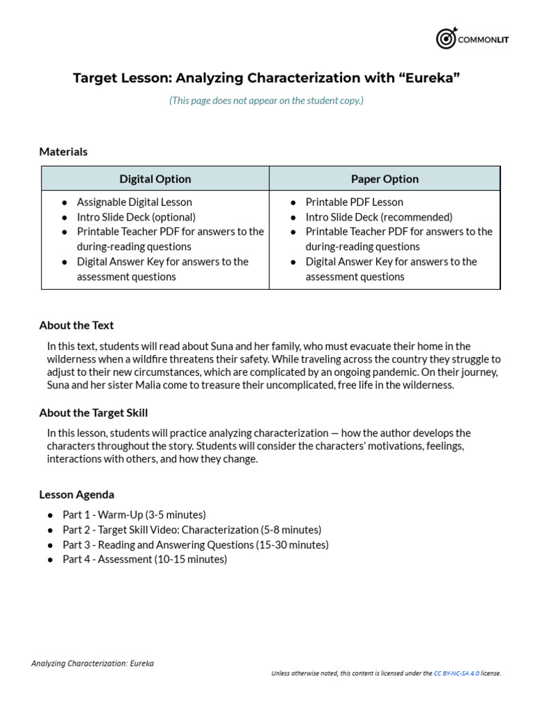 Characterization Analysis Lesson Plan | PDF