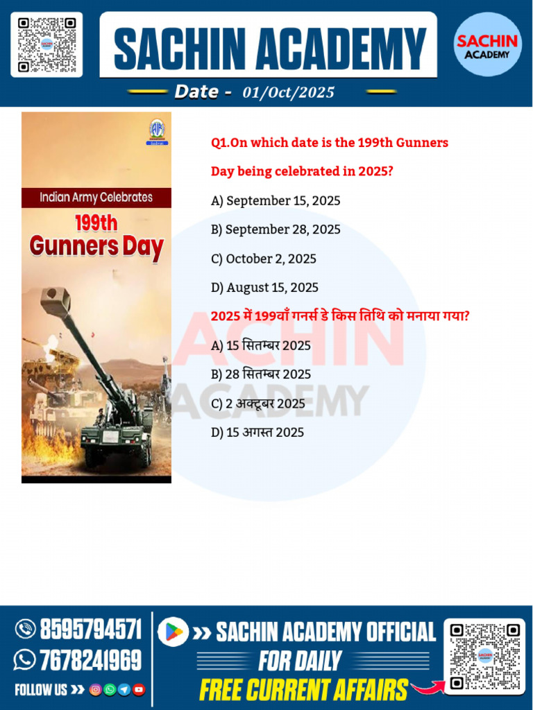 Q1.On Which Date Is The 199th Gunners Day Being Celebrated in 2025? | PDF