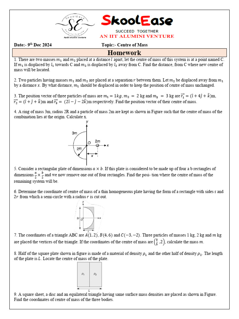 Centre of Mass Homework Problems | PDF | Center Of Mass | Triangle