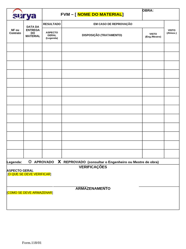 Form. 118 - FVM em Branco | PDF