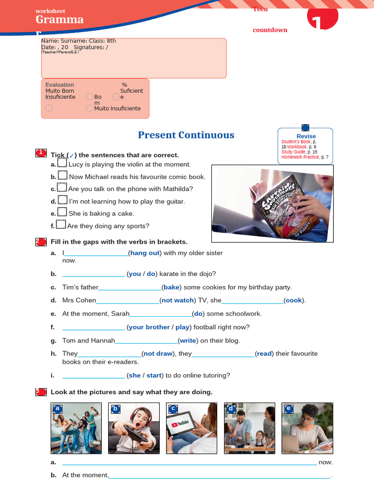 8th Grade Present Continuous Worksheet | PDF | Linguistics