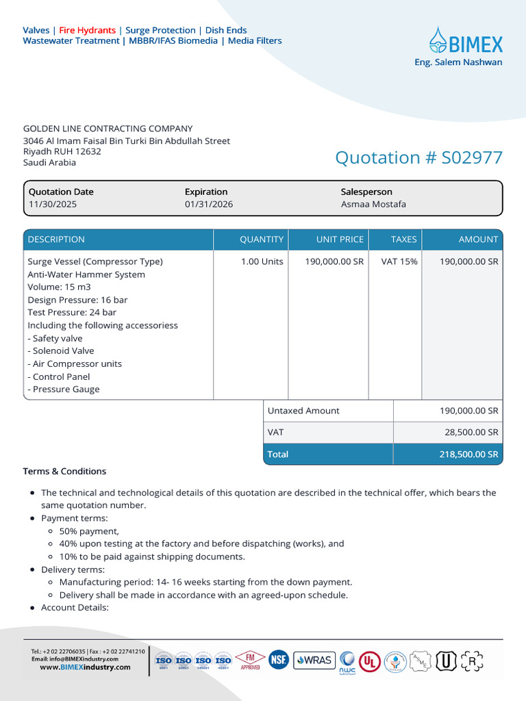 Quotation for Surge Vessel Supply | PDF