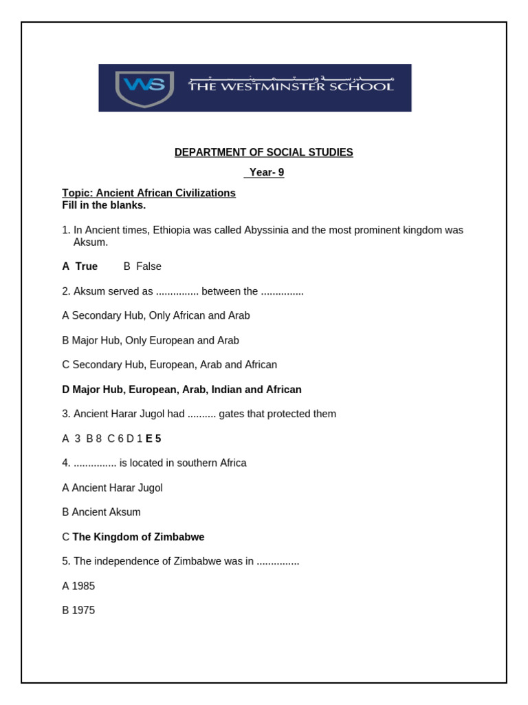 Ancient African Civilizations Quiz | PDF | Africa | Ghana