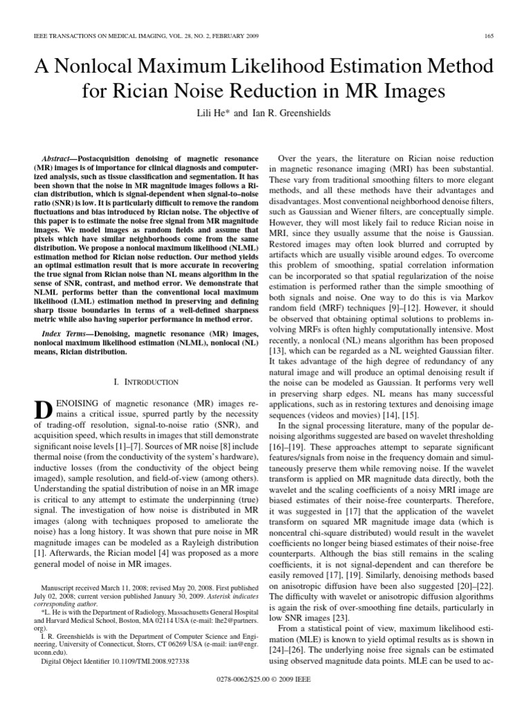 A Nonlocal Maximum Likelihood Estimation Method For Rician Noise ...
