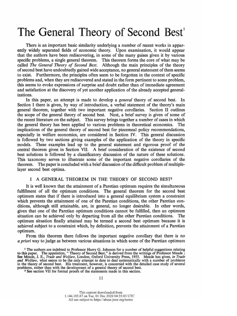 Theory of Second Best | PDF