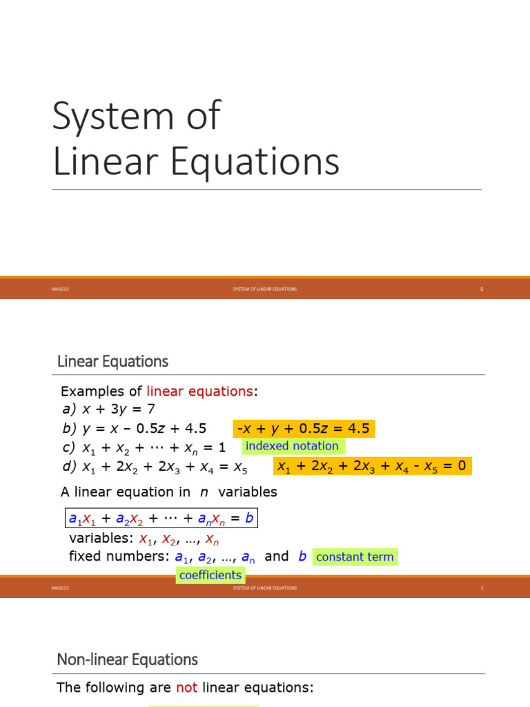 Understanding Linear Equations System | PDF | System Of Linear ...