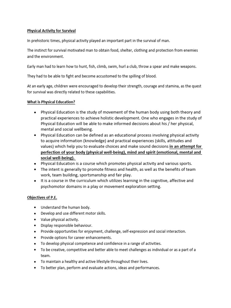 Importance of Physical Education for Survival | PDF | Physical ...