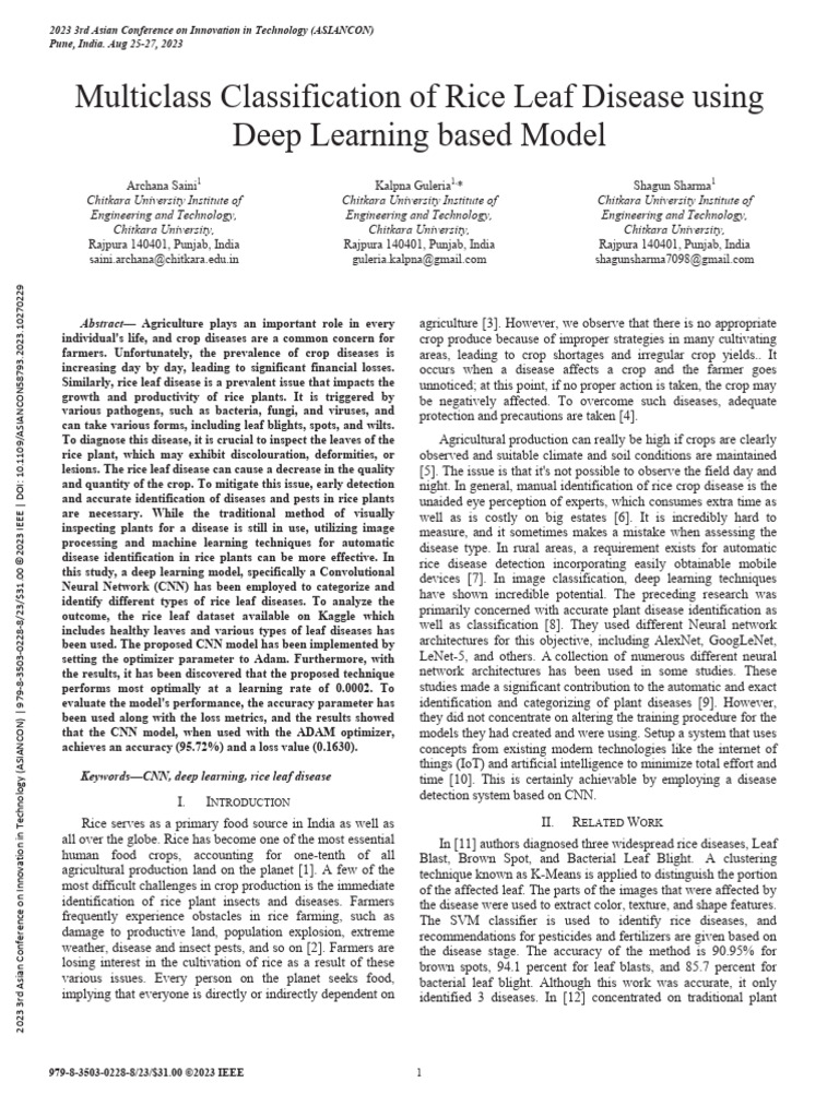 Multiclass Classification of Rice Leaf Disease Using Deep Learning ...