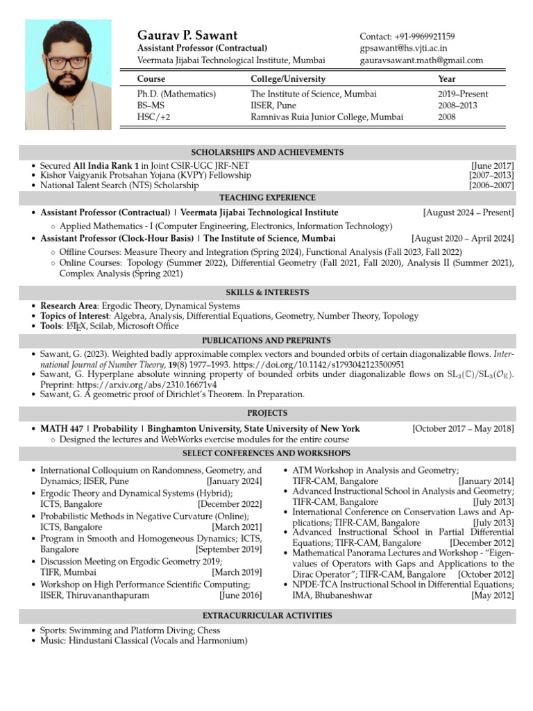 Gaurav P. Sawant: Academic Profile | PDF | Mathematical Analysis ...