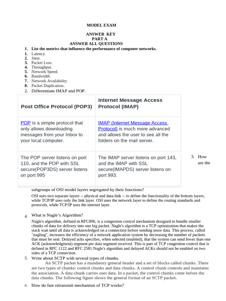 Answer Key Networks Model | PDF | Internet Protocols | Transmission ...