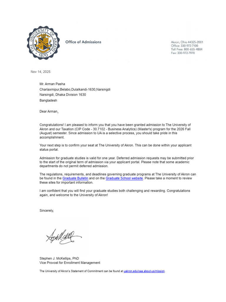The University of Akron Letter | PDF