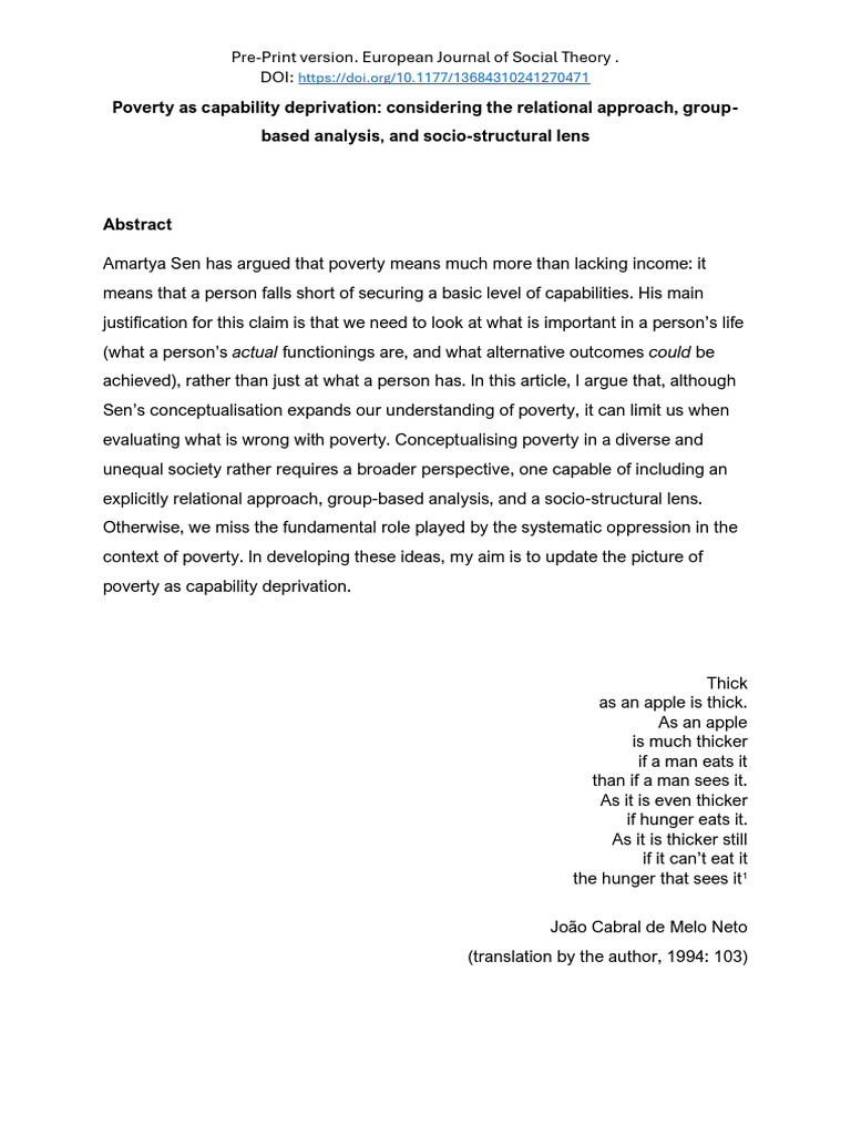Poverty As Capability Deprivation Considh | PDF | Poverty | Poverty ...