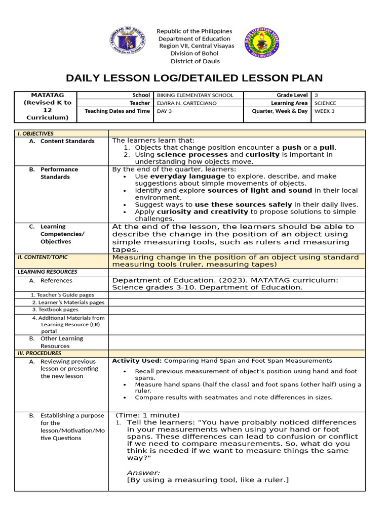 Grade 3 Science Lesson on Measurement | PDF | Measurement | Educational ...