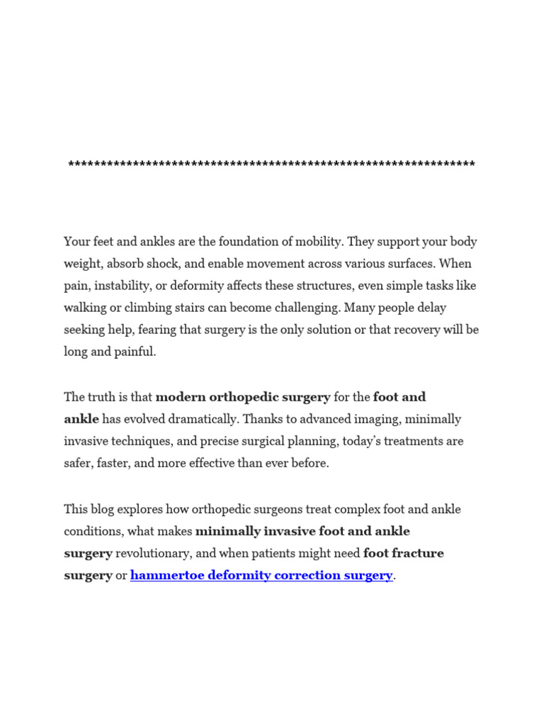 Modern Advances in Foot & Ankle Orthopedic Surgery From Minimally ...