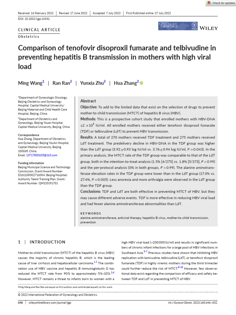 Comparison of Tenofovir Disoproxil Fumarate and Telbivudine in 6686 ...