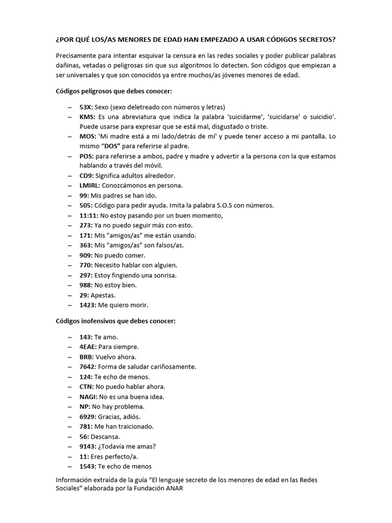 Códigos secretos de menores en redes | PDF