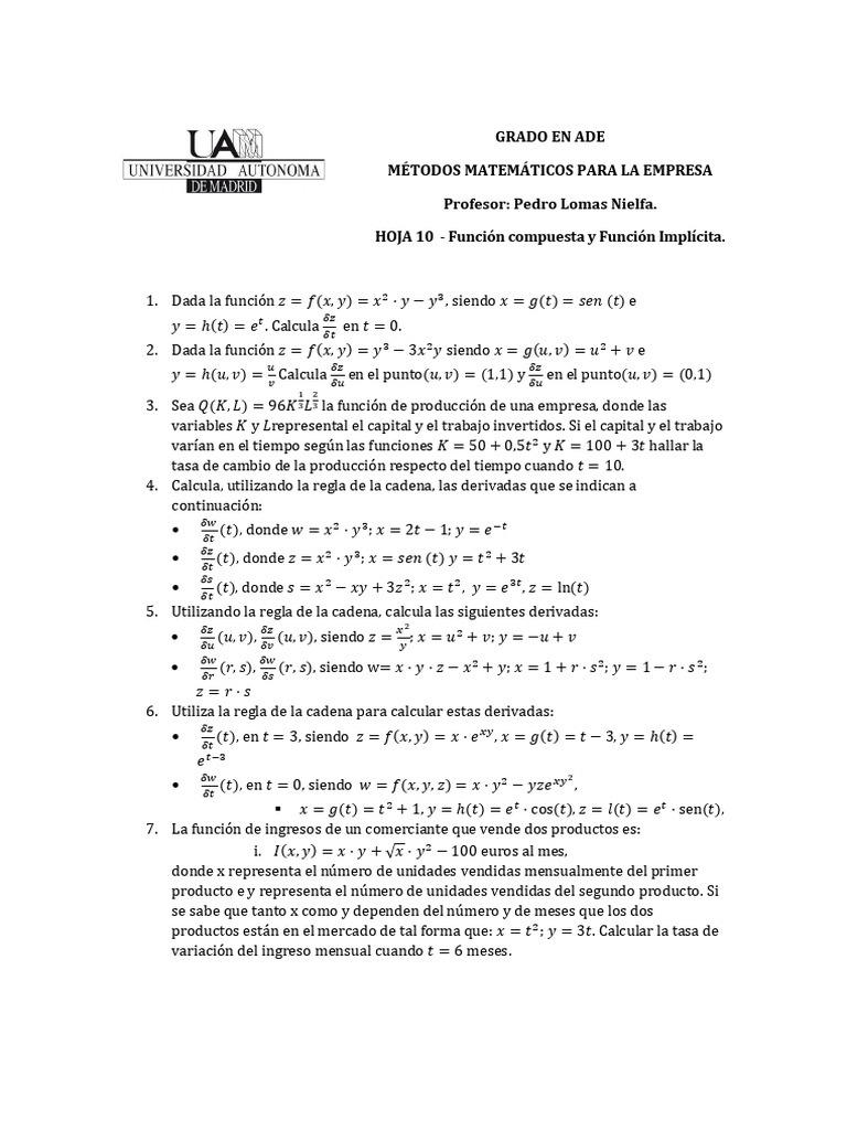 Derivadas y Funciones Implícitas en ADE | PDF | Ecuaciones | Cálculo