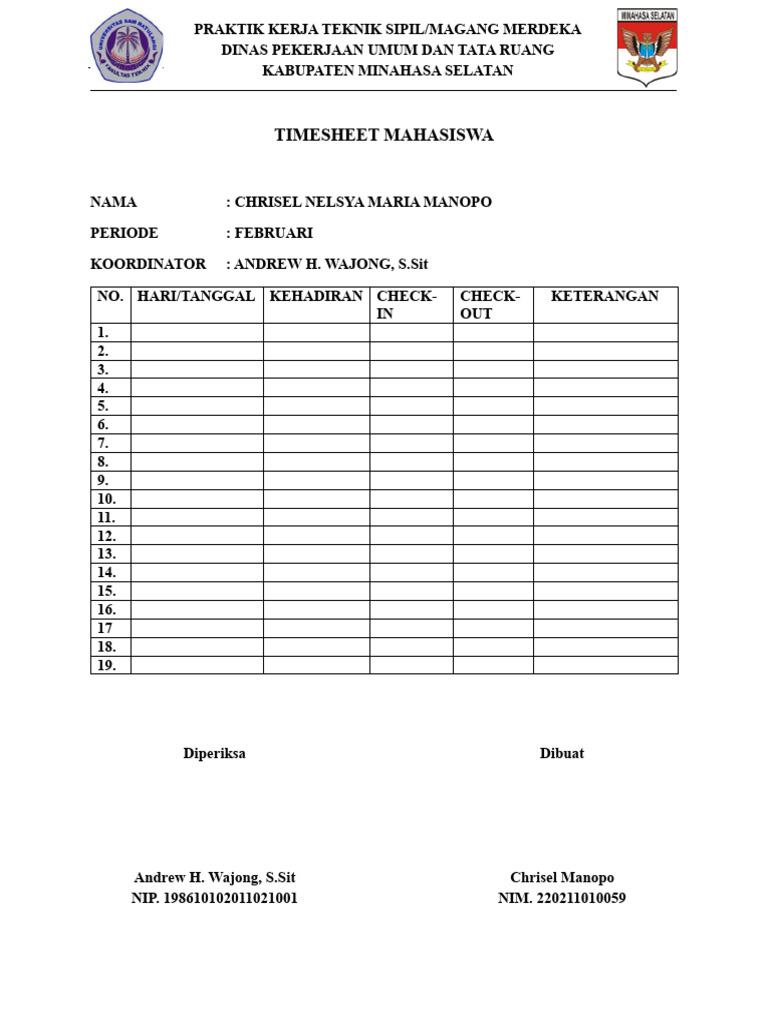 Timesheet Magang Teknik Sipil 2023 | PDF