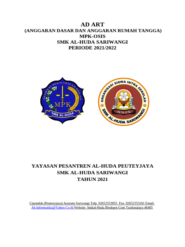 AD/ART MPK-OSIS SMK Al-Huda Sariwangi | PDF