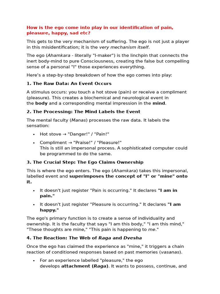 The Ego's Role in Pain and Pleasure | PDF | Pleasure | Mind