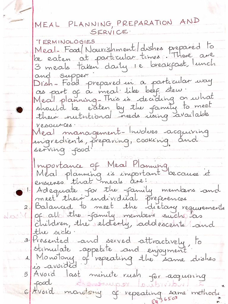 Meal Planning Notes | PDF