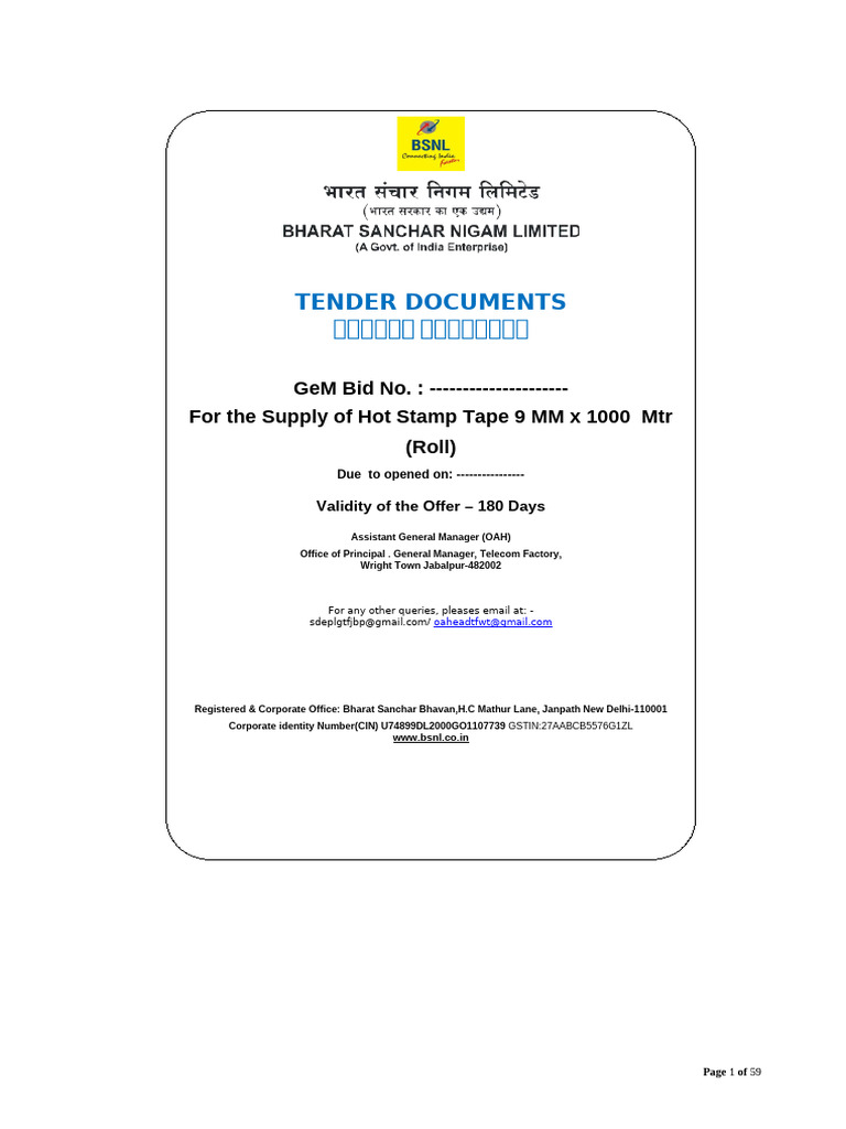 Tender Document For Hot Stamping Roll 9 MM X 1000 Mtrs - Draft Bid ...