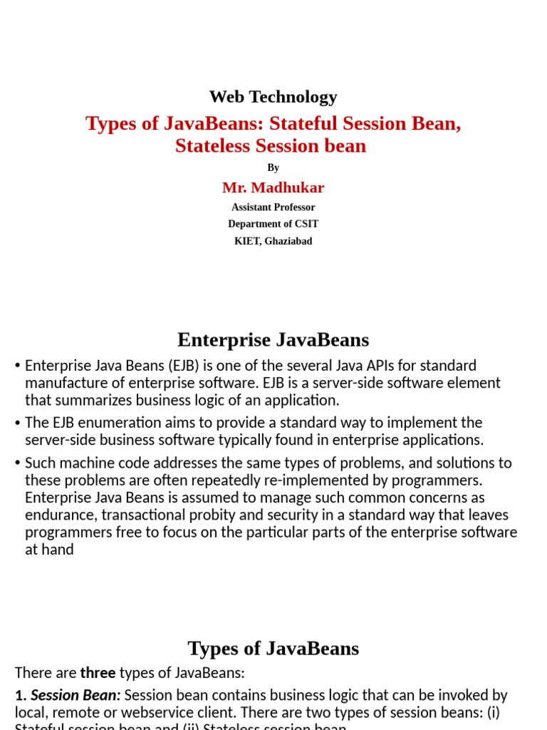 Types of Java Beans | PDF | Software Architecture | Information Technology