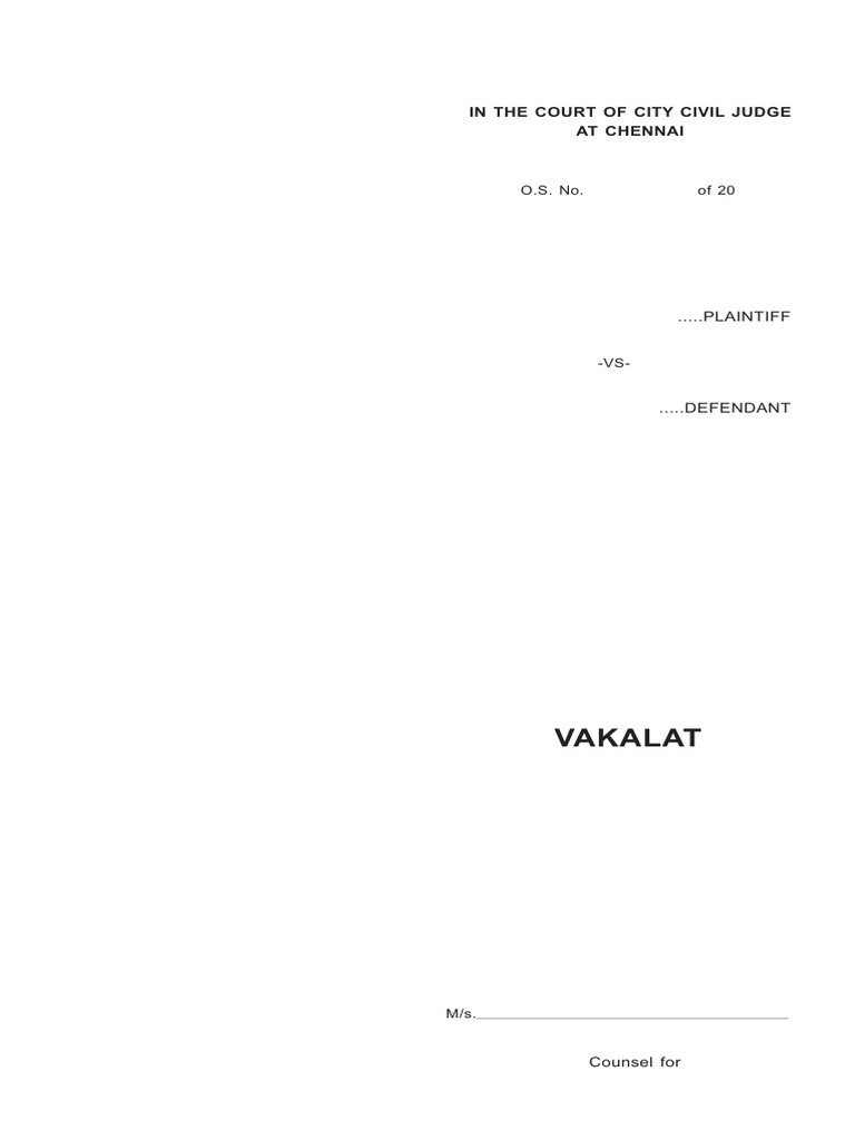 City Civil Court Vakalat | PDF