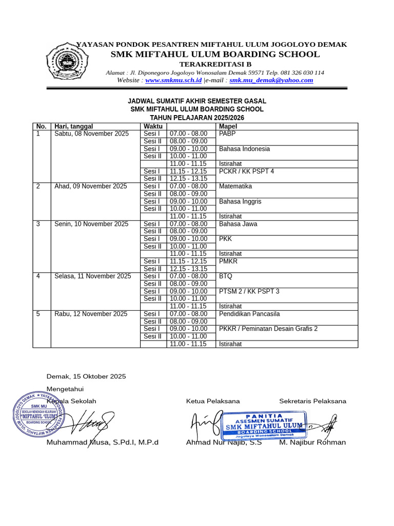Jadwal Sas Gasal 2025-1 | PDF