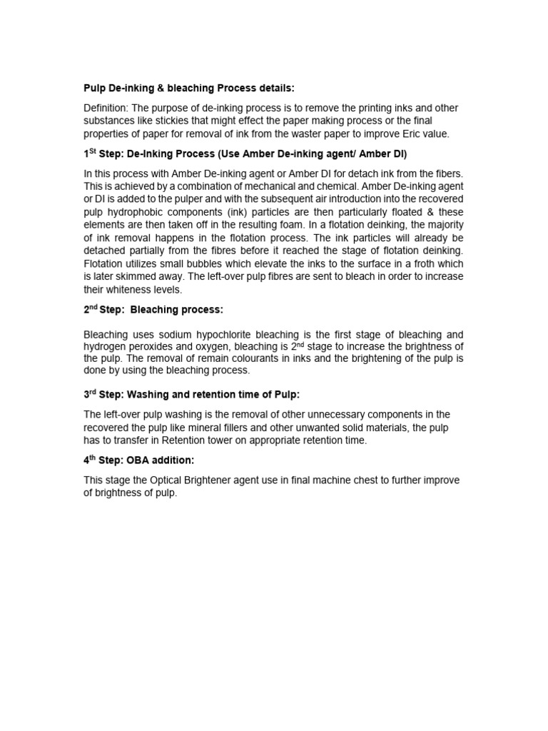 De-Inking & Bleaching Process | PDF