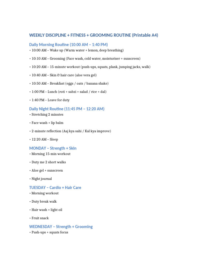 Weekly Discipline Routine | PDF