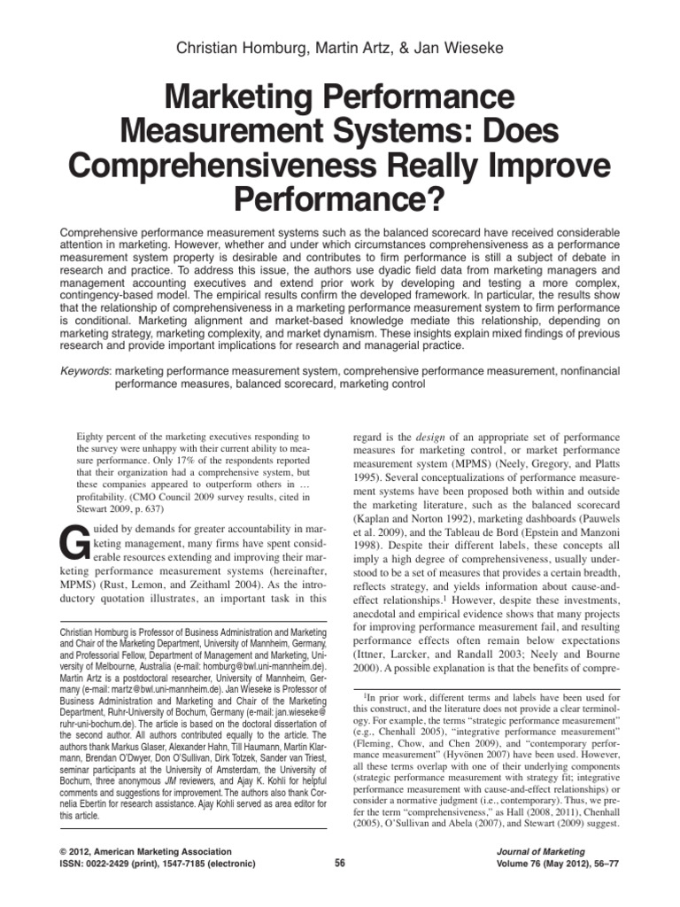 Marketing Performance Measurement Systems: Does Comprehensiveness ...