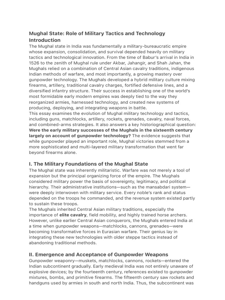 Mughal State: Role of Military Tactics and Technology | PDF | Mughal ...