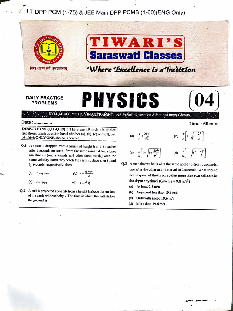 Daily Physics Practice Problems | PDF | Motion (Physics) | Mechanics