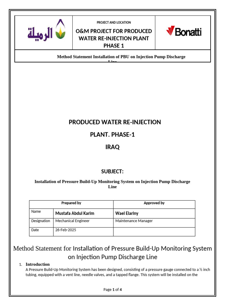 PBU System Installation Method for Iraq Plant | PDF | Leak | Pump