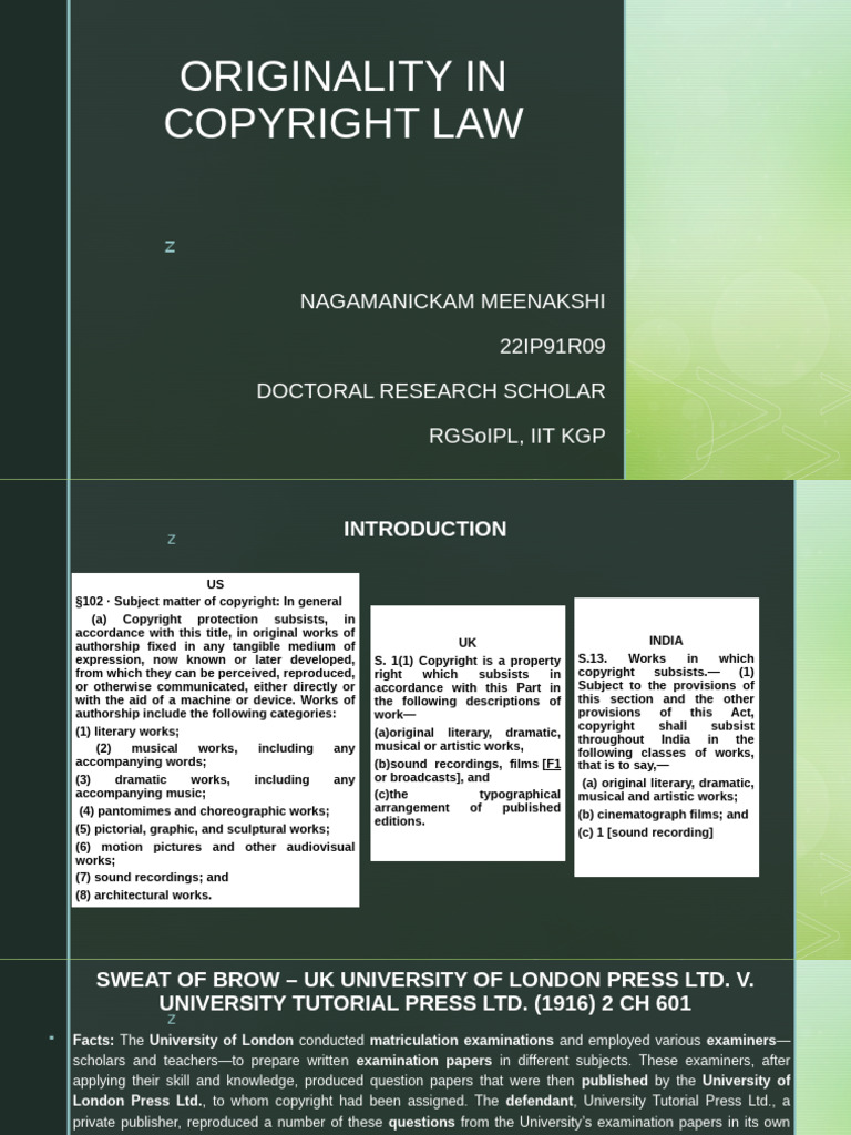 Originality in Copyright Law | PDF | Copyright | Copyright Law Of The ...