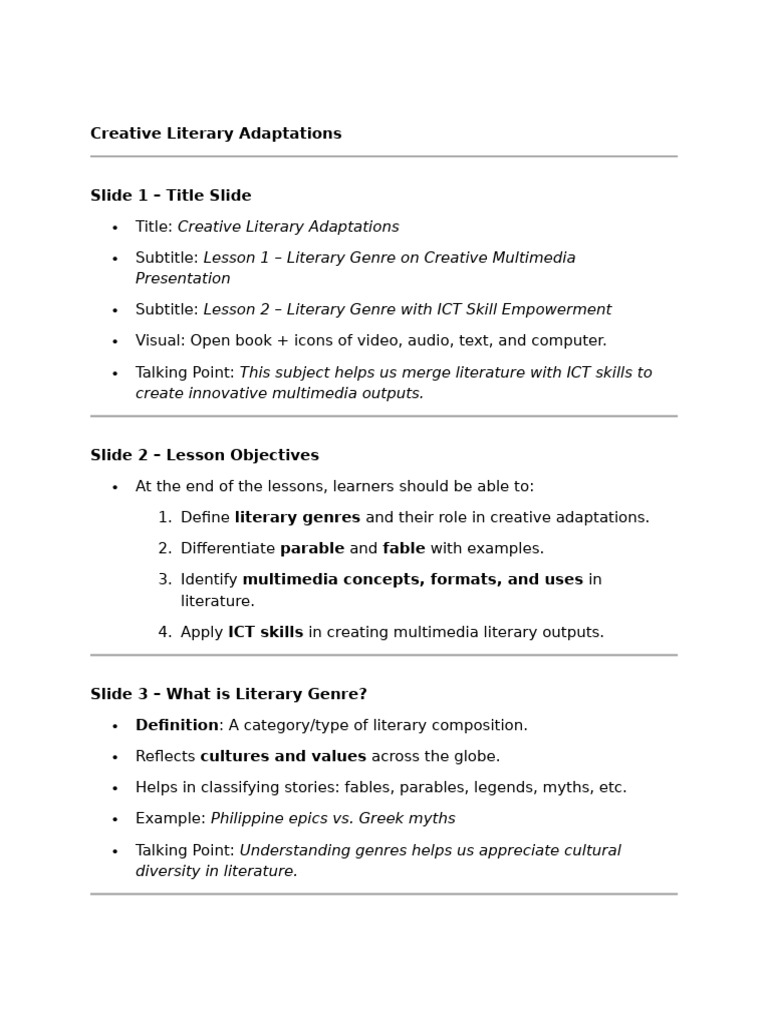 Creative Literary Adaptations Pdf Educational Technology Multimedia