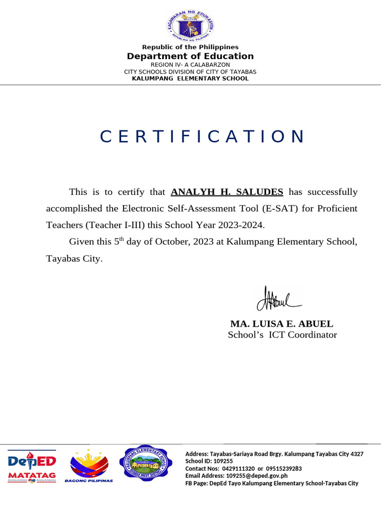 Certification for E SAT 2023 | PDF