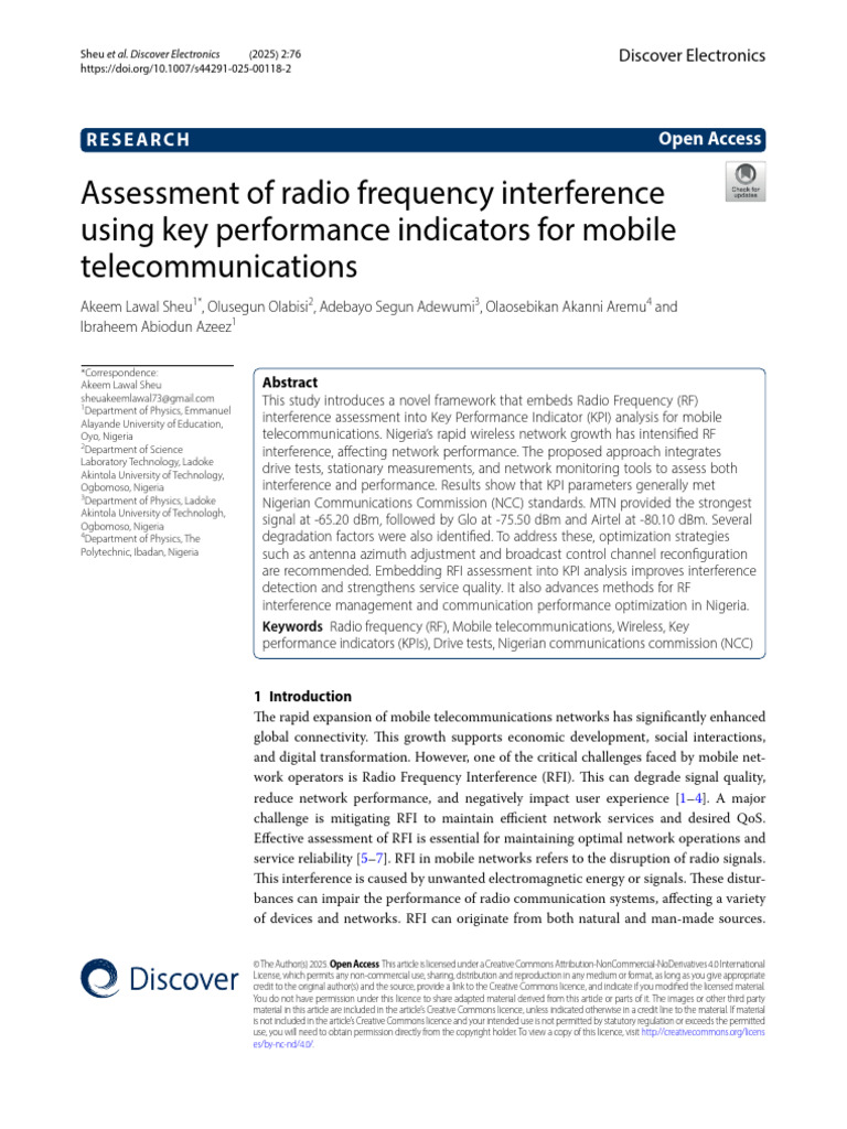 RFI Assessment in Mobile Networks Nigeria | PDF | Electromagnetic ...