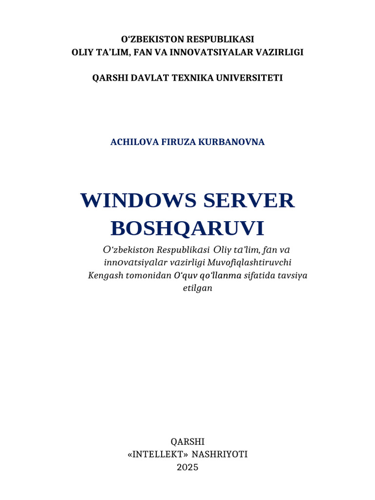 ACHILOVA F Windows Server Boshqaruvi 07-05-2025 | PDF