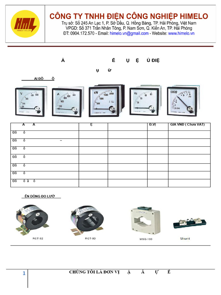 Bang Bao Gia Phu Kien Tu Dien 11 2018 Himelo | PDF