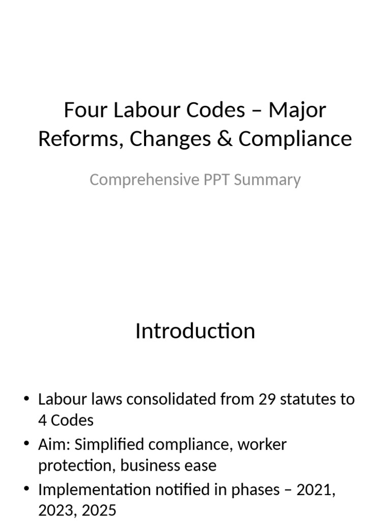 Labour Codes PPT Summary | PDF | Employment | Labour Law