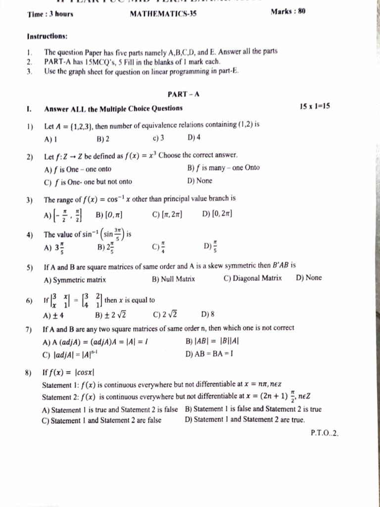 Mid Term Exam Sample Ques | PDF | Matrix (Mathematics) | Mathematical Relations