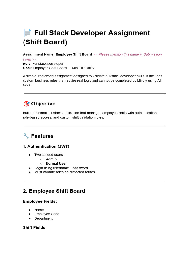Employee Shift Board Full Stack Assignment | PDF | User (Computing ...