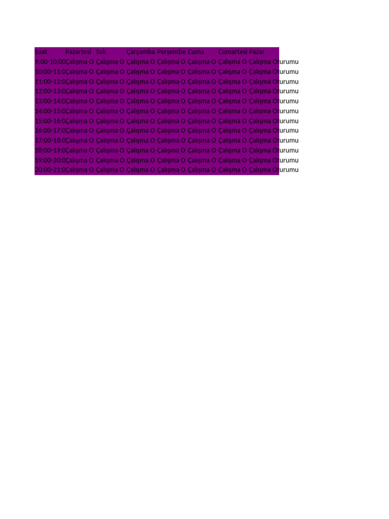 1 Haftalik Calisma Programi Mor | PDF
