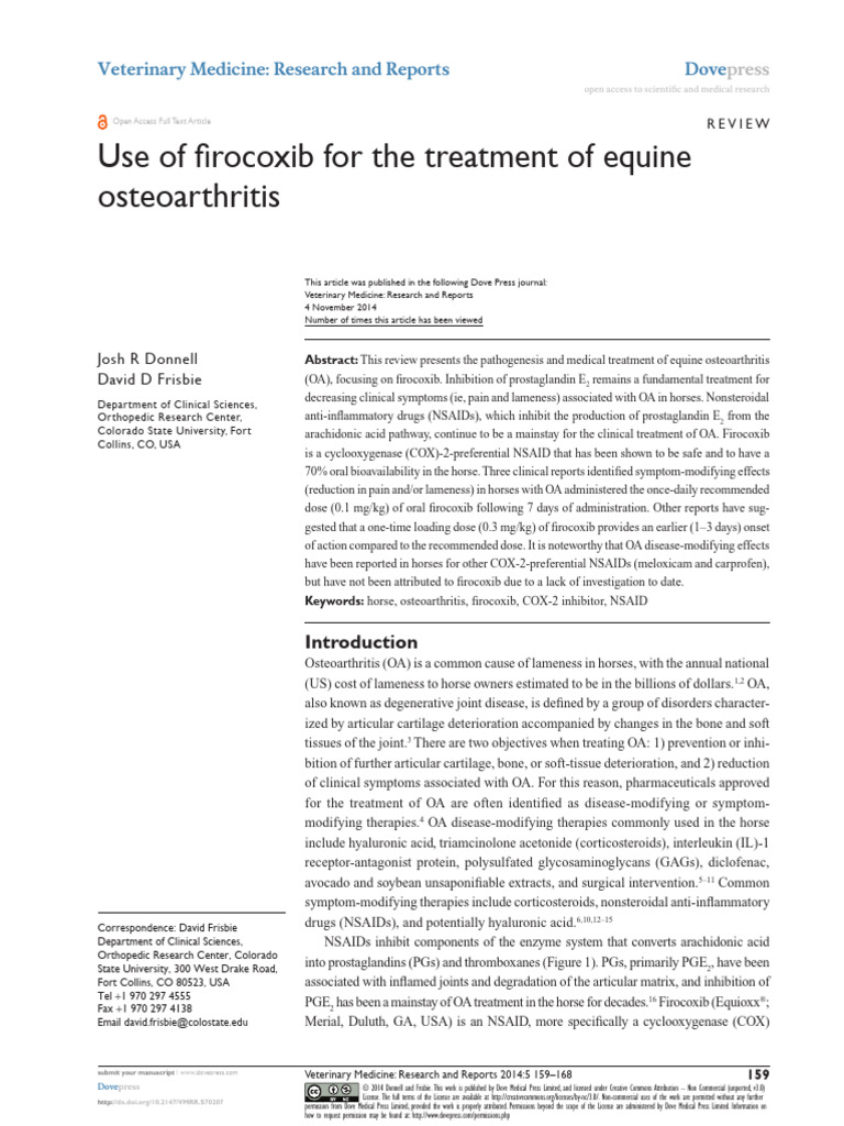 Firocoxib for Equine Osteoarthritis Treatment | PDF | Nonsteroidal Anti ...