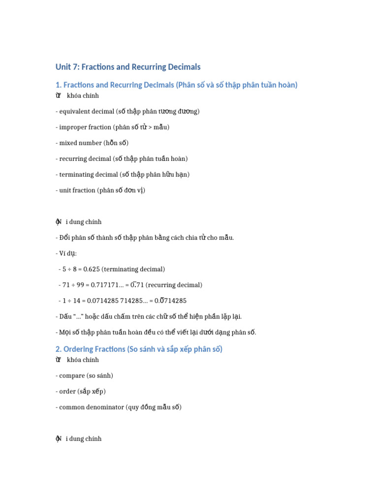Unit 7 Fractions and Recurring Decimals | PDF